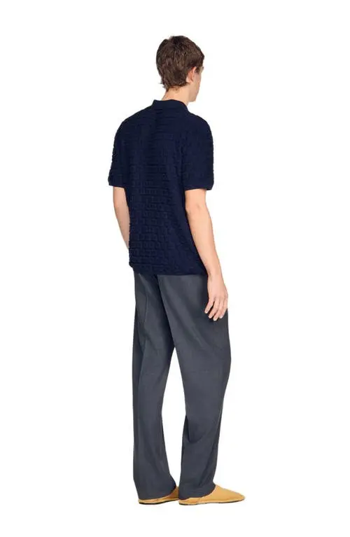 Sandro Terry Knit Shirt - Navy Blue