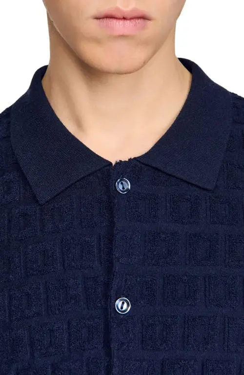 Sandro Terry Knit Shirt - Navy Blue