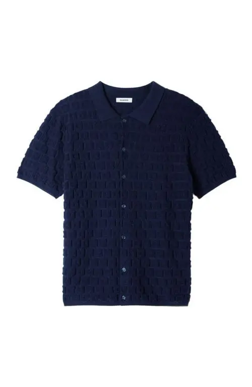 Sandro Terry Knit Shirt - Navy Blue