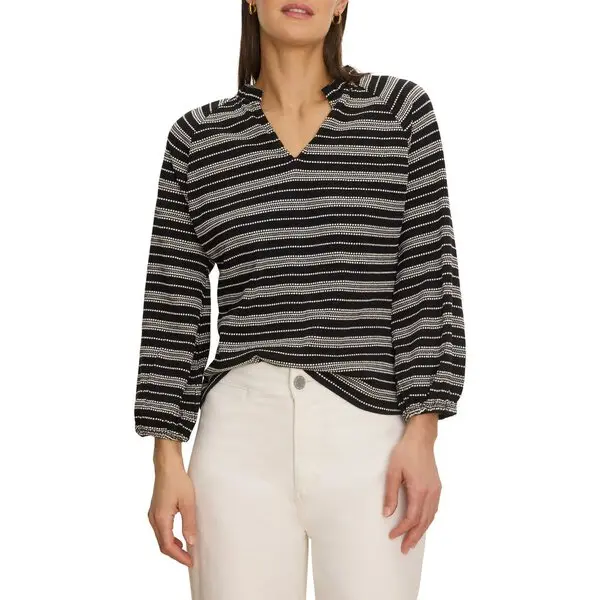 NIC+ZOE Jacquard Stripe Knit Cotton Top