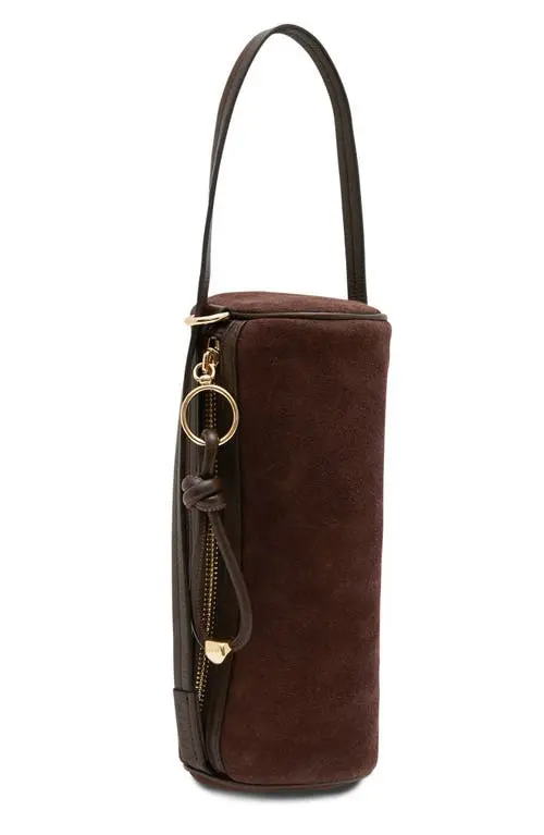 AIMEE The Skipper Barrel Leather Shoulder Bag - Fudge Suede