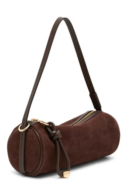 AIMEE The Skipper Barrel Leather Shoulder Bag - Fudge Suede