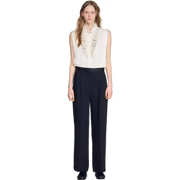 Sandro Mixed-material Satin Trousers