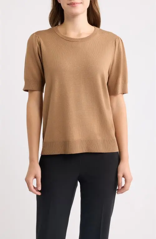 Anne Klein Puff Sleeve Crewneck Sweater - Vicuna