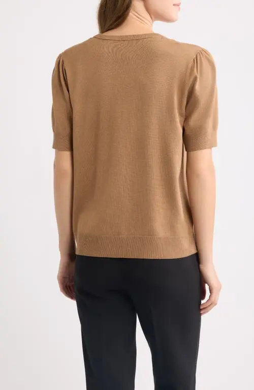 Anne Klein Puff Sleeve Crewneck Sweater - Vicuna