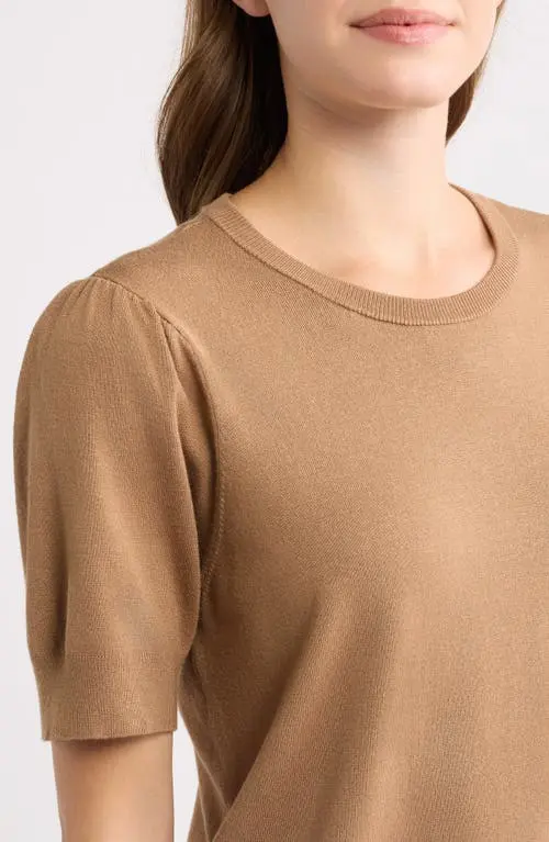 Anne Klein Puff Sleeve Crewneck Sweater - Vicuna