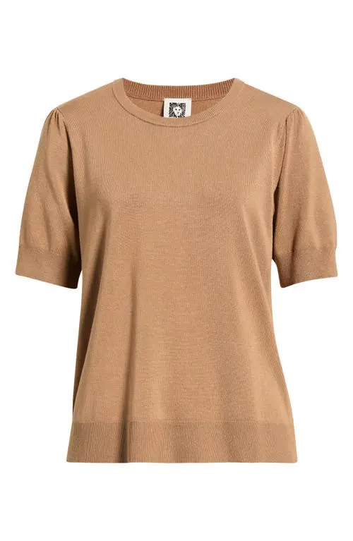Anne Klein Puff Sleeve Crewneck Sweater - Vicuna