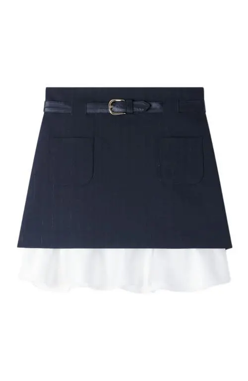 Sandro Short Striped Ruffled Skirt