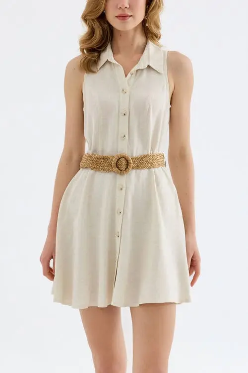 MONLICIA Mono Belted Mini Shirt Dress - Beige