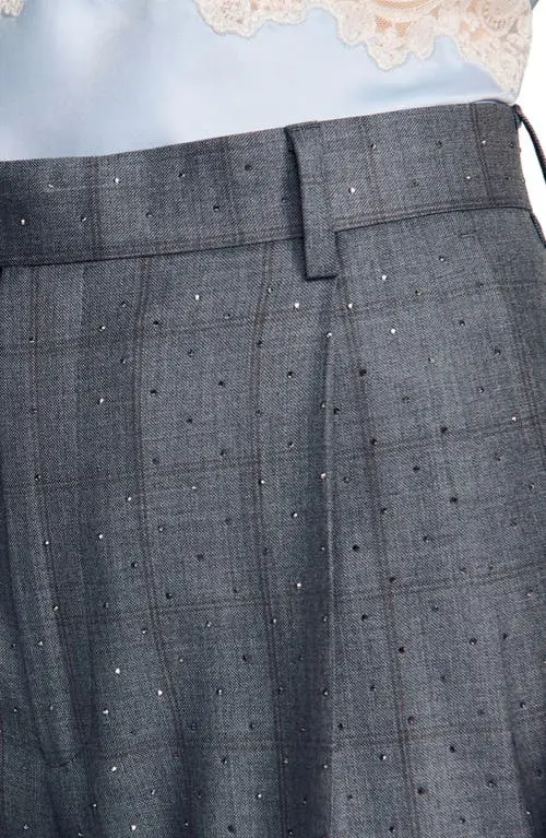 Sandro Rhinestone Check Wool Trousers