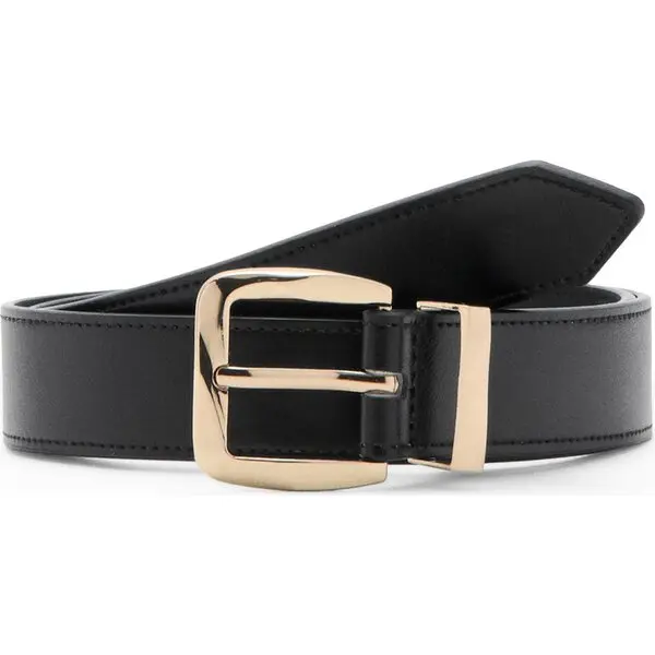 Mango Embossed Buckle Faux Leather Belt - Black