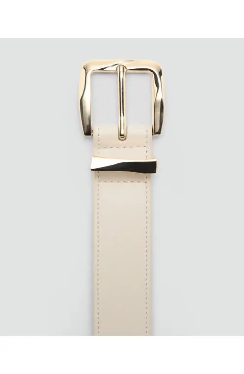 Mango Embossed Buckle Faux Leather Belt - Ecru