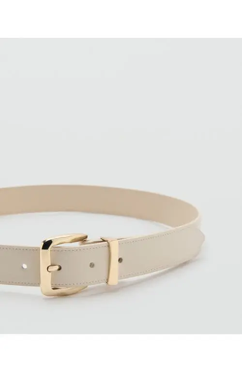 Mango Embossed Buckle Faux Leather Belt - Ecru
