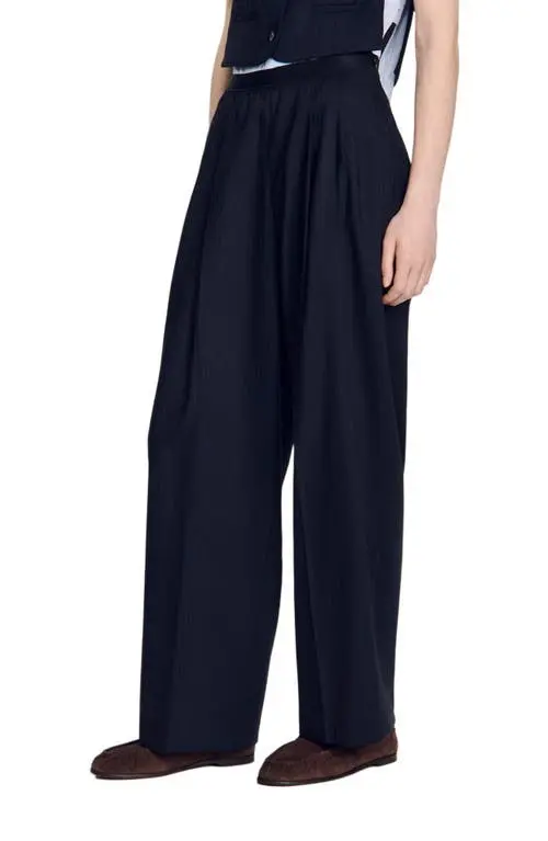 Sandro Striped Wool Trousers - Navy Blue