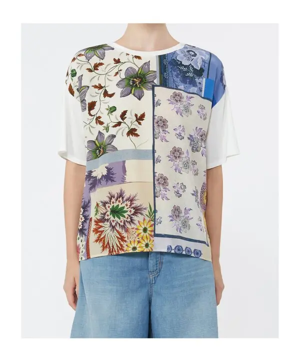 Max Mara Printed Silk And Stretch Cotton Jersey T-shirt Multicolour