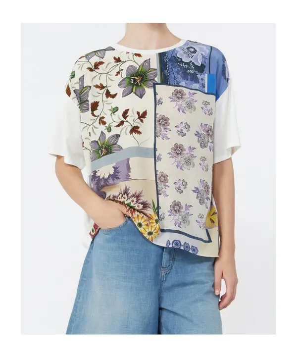 Max Mara Printed Silk And Stretch Cotton Jersey T-shirt Multicolour