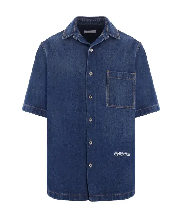 Off-White Logo Embroidered Short-sleeved Denim Shirt