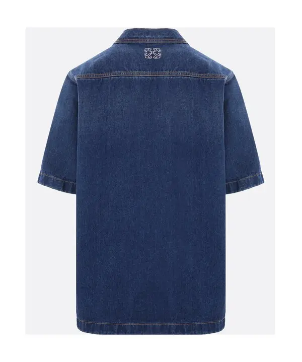 Off-White Logo Embroidered Short-sleeved Denim Shirt