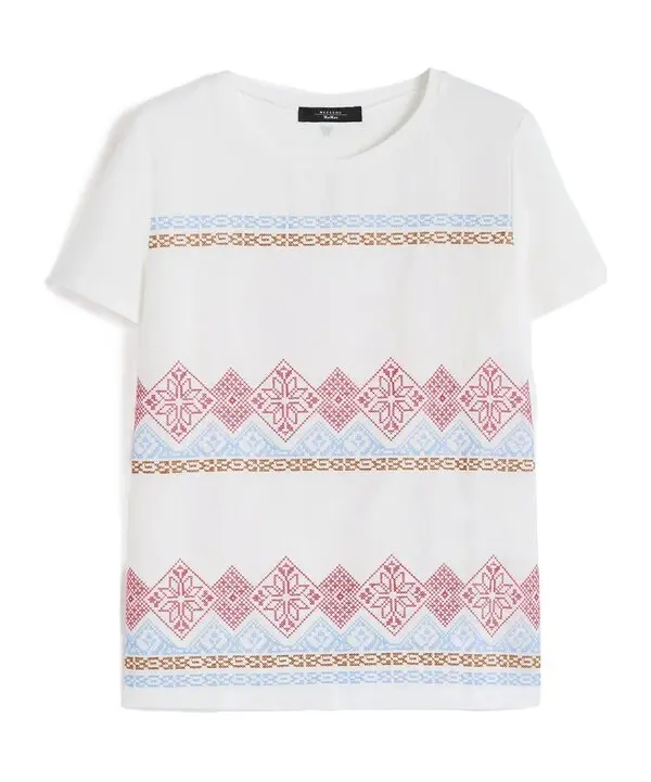 Max Mara Embroidered Linen And Stretch Cotton Jersey T-shirt