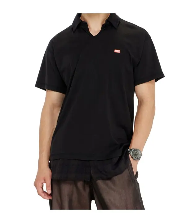 DIESEL® Jersey Polo Shirt With Check Flannel Trims