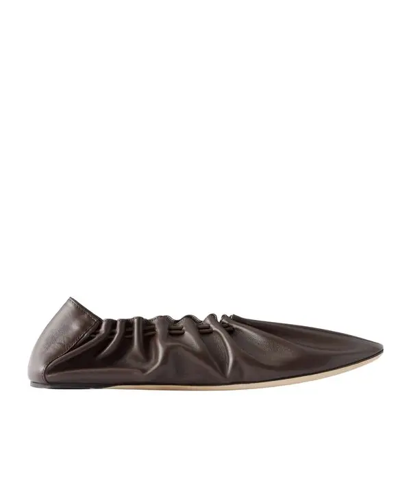 Staud Rue Gathered Leather Ballet Flats - Black