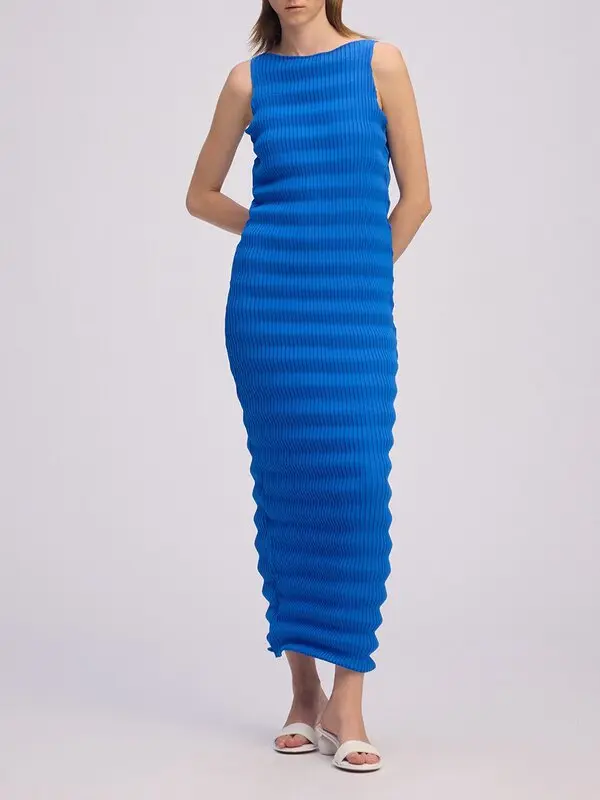 Issey Miyake Sleeveless Pleated Round Neck Dress