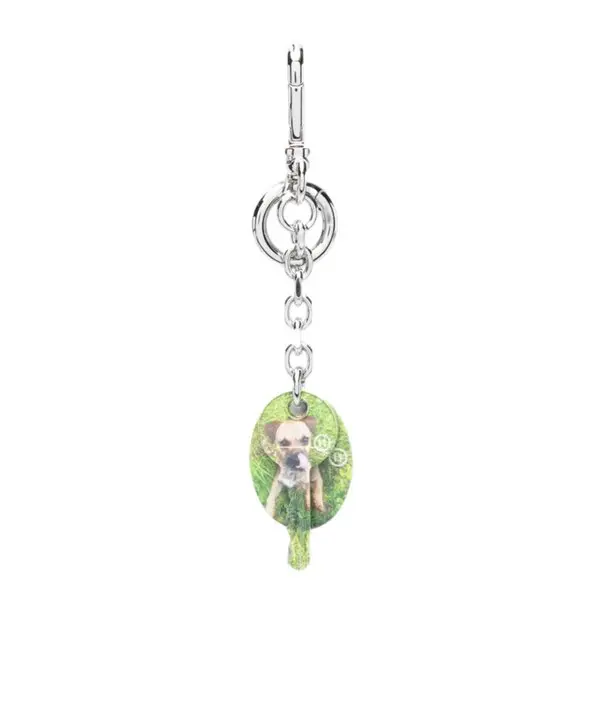 MAISON MARGIELA Dog-print Oval Pendant Keychain - White