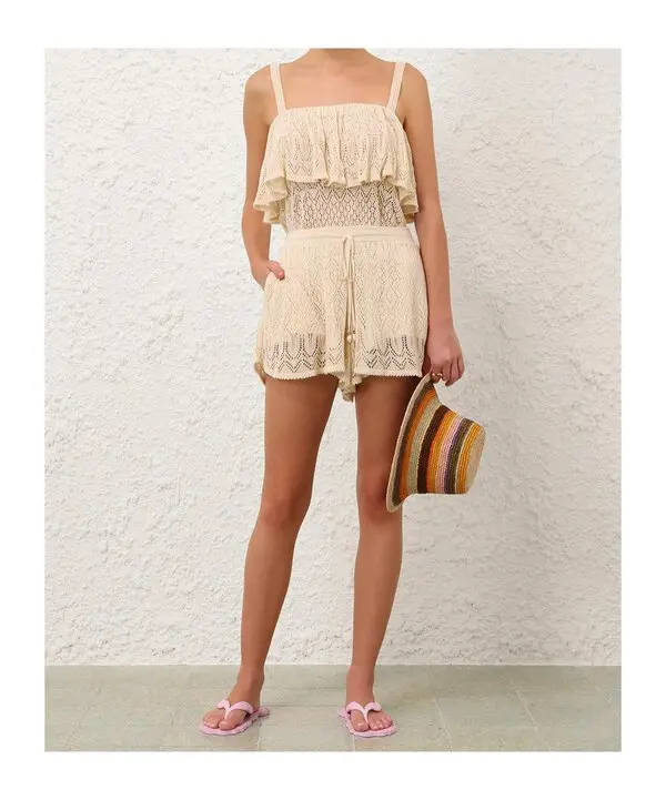 Zimmermann Mahon Ruffled Pointelle-knit Top