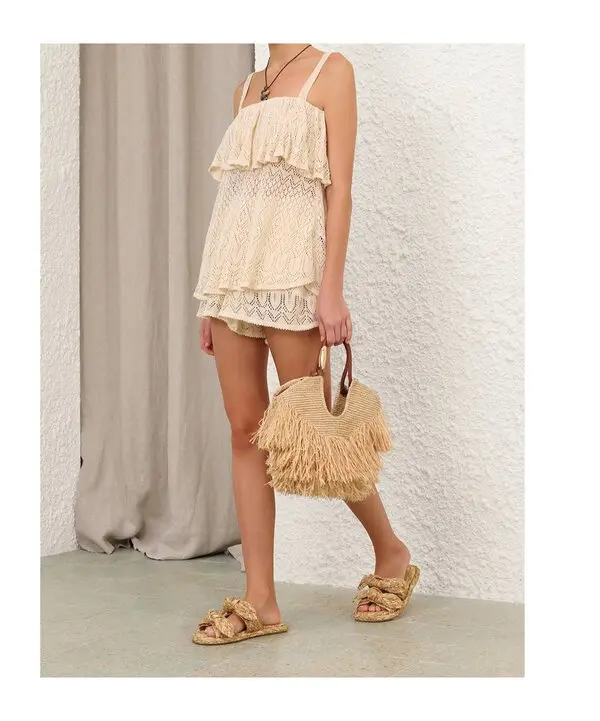 Zimmermann Mahon Ruffled Pointelle-knit Top