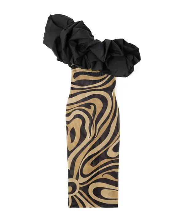 Emilio Pucci Ruffled Cotton Poplin-trimmed Printed Mesh Maxi Dress