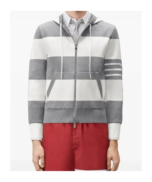 Thom Browne Hector Striped Hoodie With Drawstring And Zip Closure
