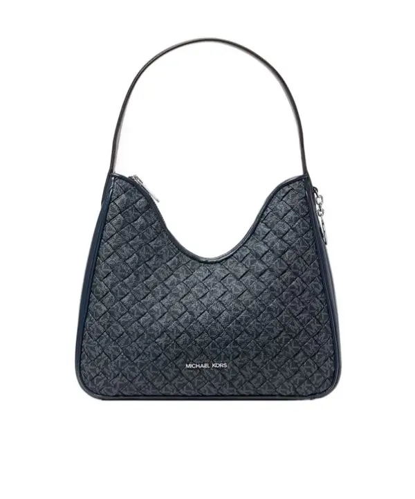 Michael Kors Nayla Small Woven Signature Logo Hobo Shoulder Bag - Admiral