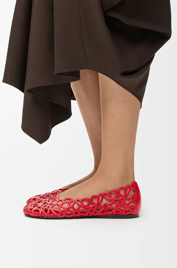 Loewe Petal Anagram Ballerina Flats In Lambskin - Red