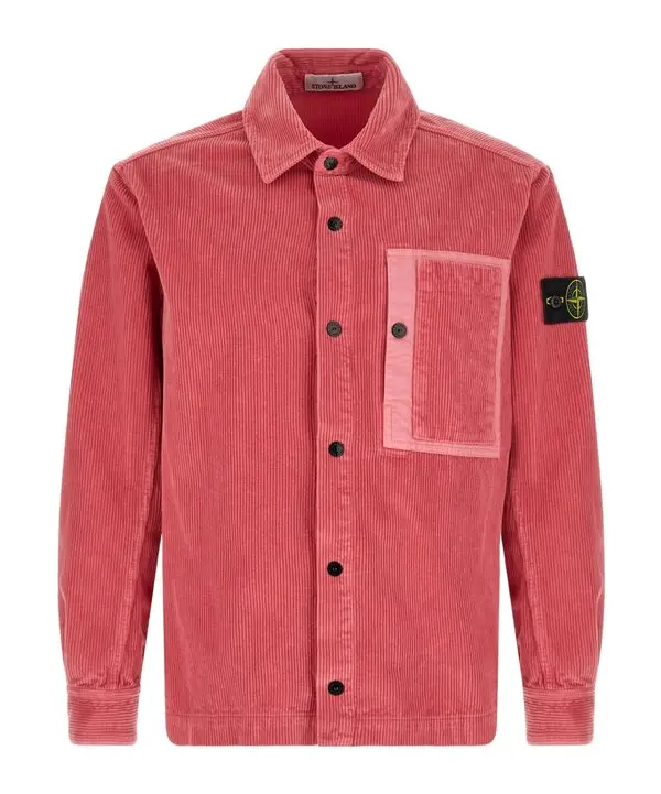 Stone Island Logo Patch Corduroy Shirt - Red