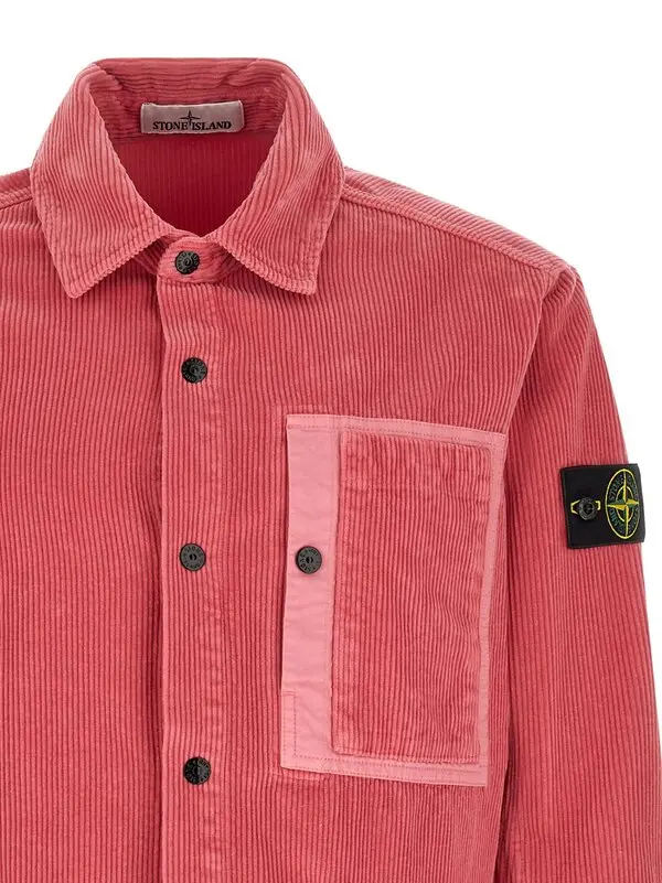 Stone Island Logo Patch Corduroy Shirt - Red