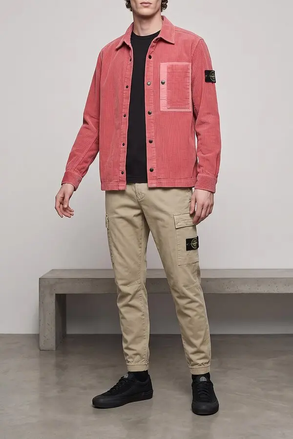 Stone Island Logo Patch Corduroy Shirt - Red