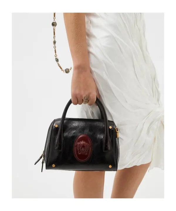 Versace Roomy Small Leather Boston Bag