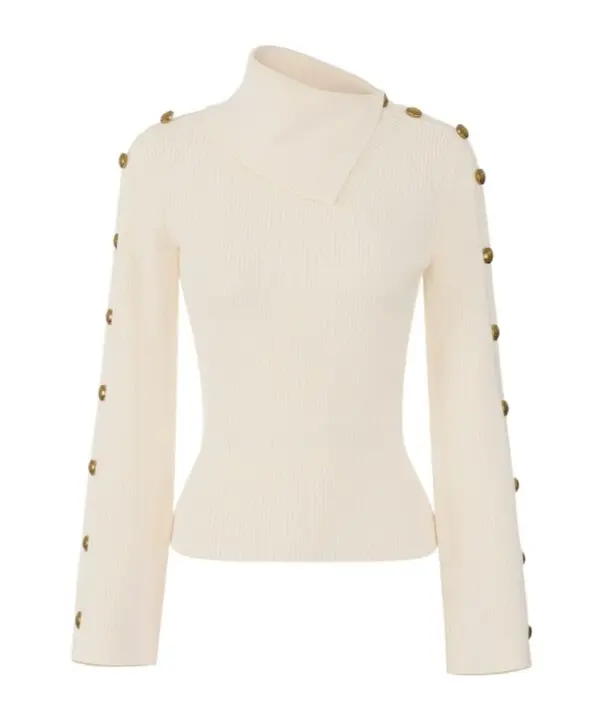 Elisabetta Franchi Knit Pullover With Jewel Buttons - Cream
