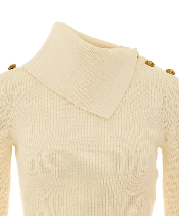 Elisabetta Franchi Button-detail High Neck Knitted Sweater - Cream