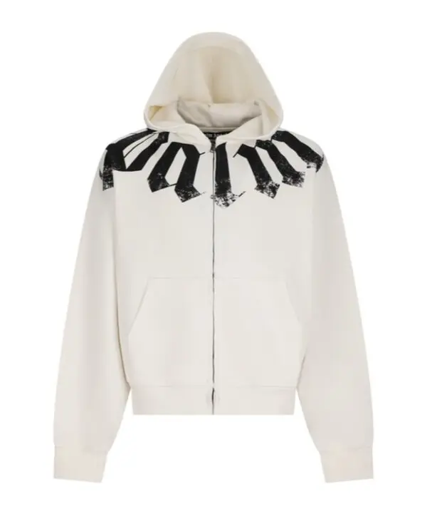 Palm Angels Big Neck Logo Zipped Hoodie - White