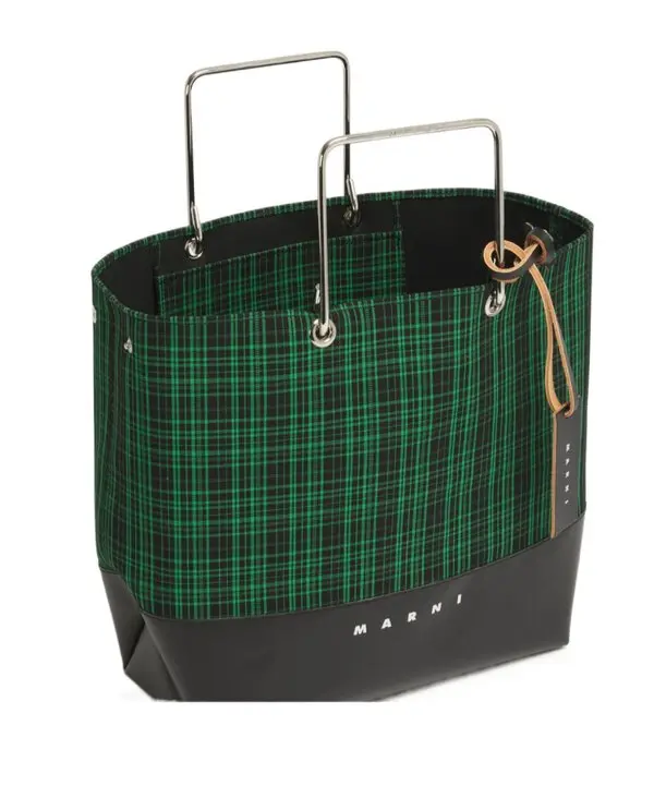 Marni Checked Twill Shopper With Metal Handles