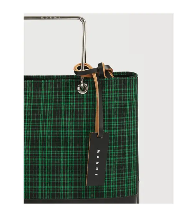 Marni Checked Twill Shopper With Metal Handles