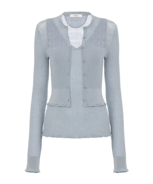 Chloé A Two-piece Set Consisting Of A Vest And A Cardigan - Ice-blue