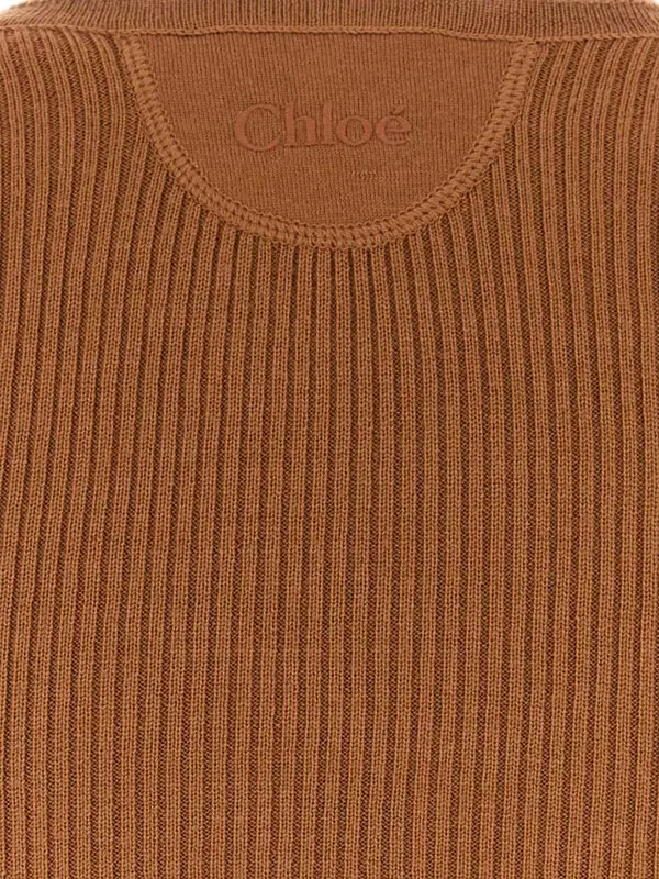 Chloé Lace-trimmed Cropped Knitted Sweater - Cognac Brown