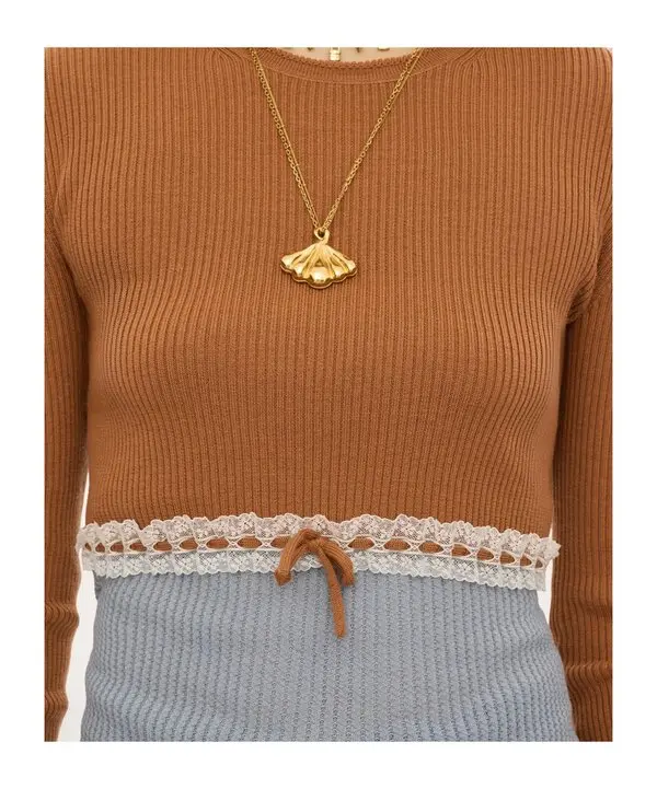 Chloé Lace-trimmed Cropped Knitted Sweater - Cognac Brown