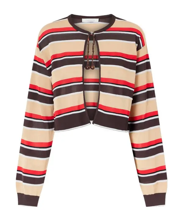Rabanne Striped Knit Cardigan With Tie Detail - Nude