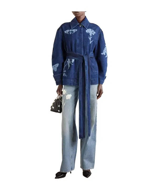 Erdem Belted Laser-printed Denim Jacket