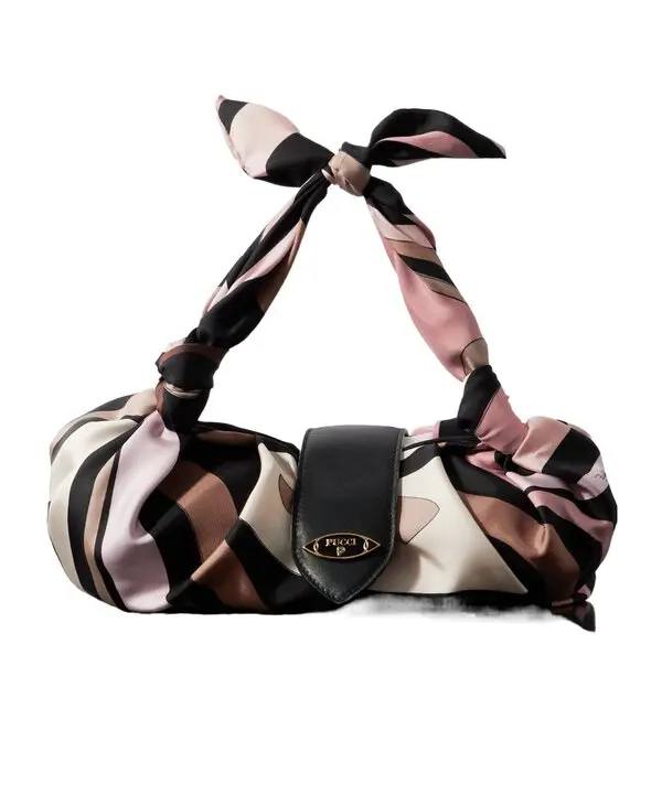 Emilio Pucci Leather-trimmed Knotted Printed Silk-twill Shoulder Bag - Black