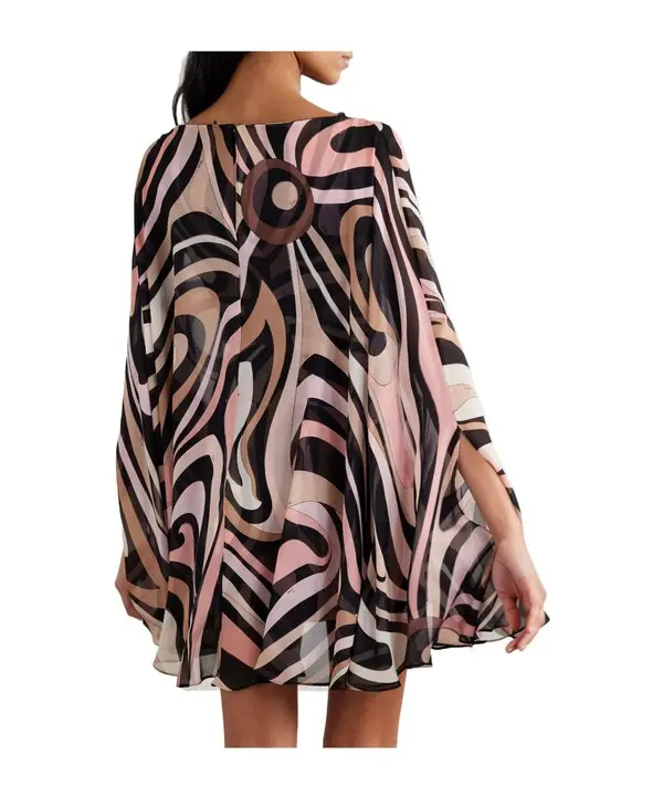 Emilio Pucci Cape-effect Printed Silk Crepe De Chine And Stretch-jersey Mini Dress
