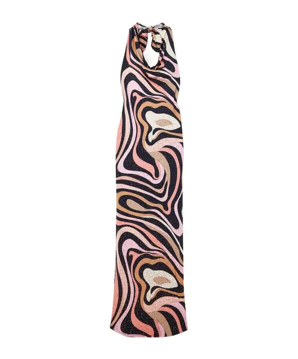 Emilio Pucci Printed Satin-jersey Halterneck Maxi Dress